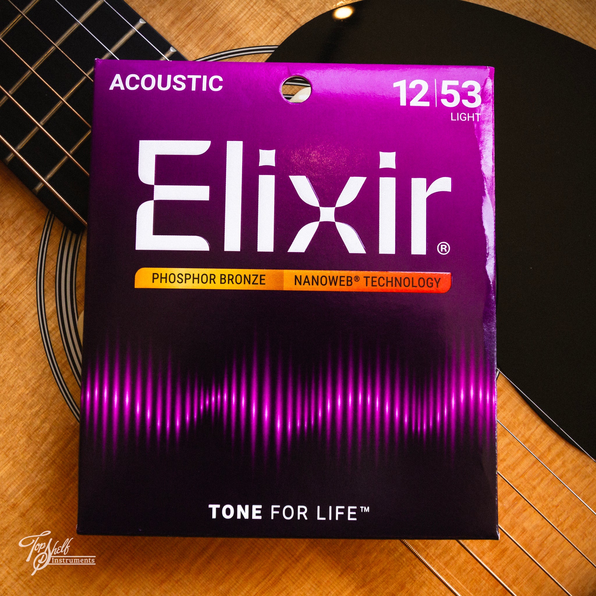 Elixir Light Phosphor Bronze Acoustic Guitar Strings with Nanoweb Coat ...