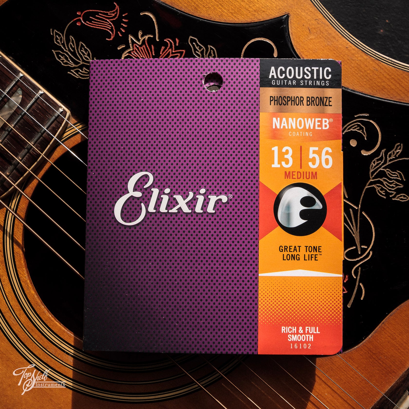 Elixir Light Phosphor Bronze Acoustic Guitar Strings with Nanoweb Coat ...