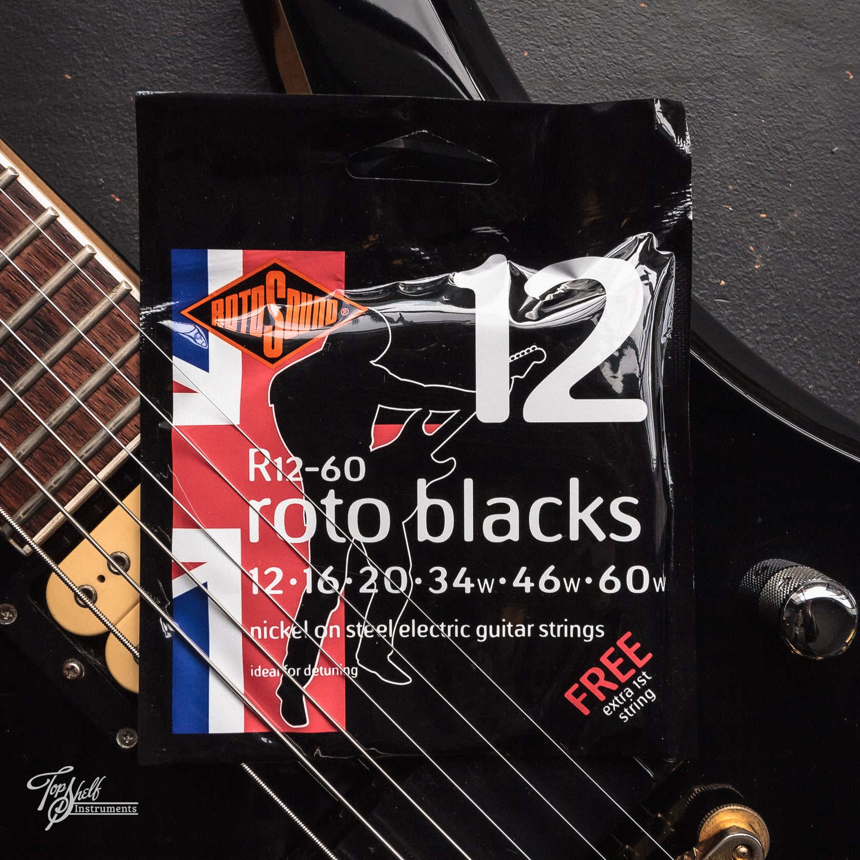 RotoSound R12-60 Roto Blacks 12-60 Custom Gauge Electric Guitar String ...