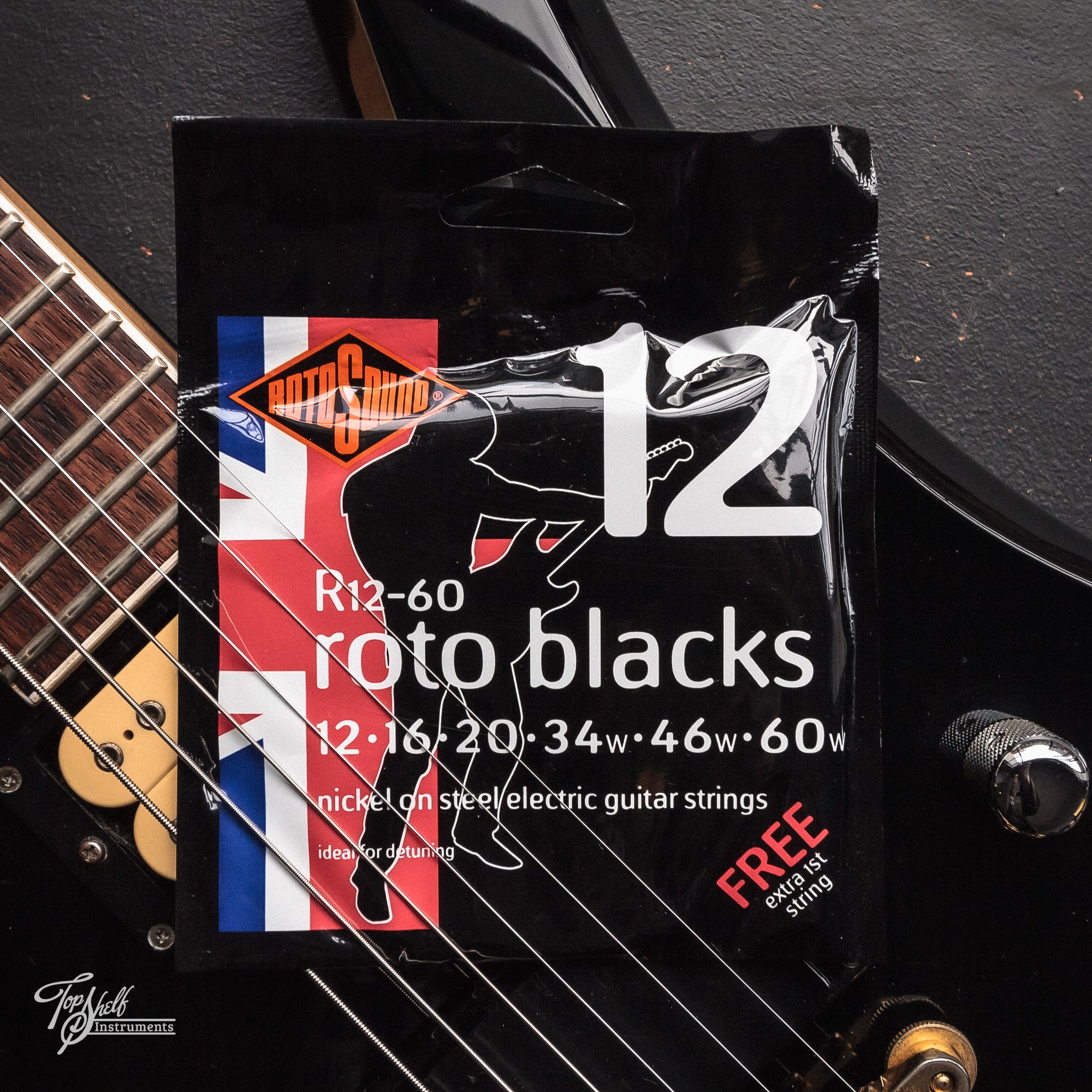 RotoSound R12-60 Roto Blacks 12-60 Custom Gauge Electric Guitar String ...